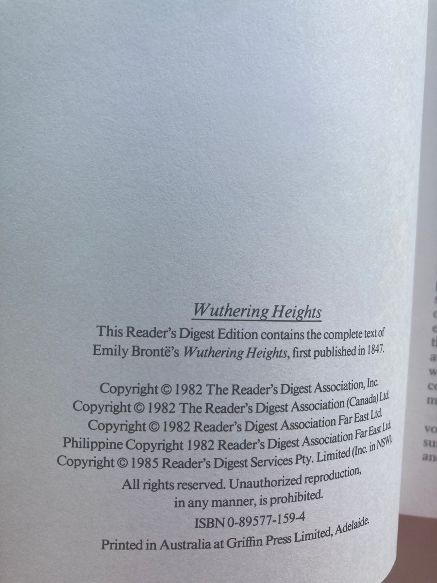 Wuthering Heights By Emily Bronte. Reader's Digest edition – Golden Bowl Books. ABN 52945172945