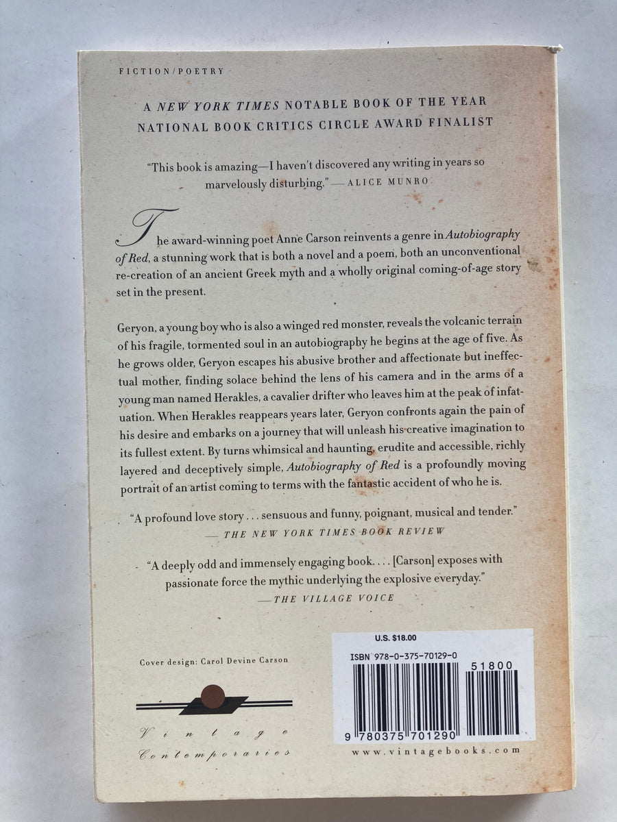Autobiography of Red Novel by Anne Carson – Golden Bowl Books. ABN ...