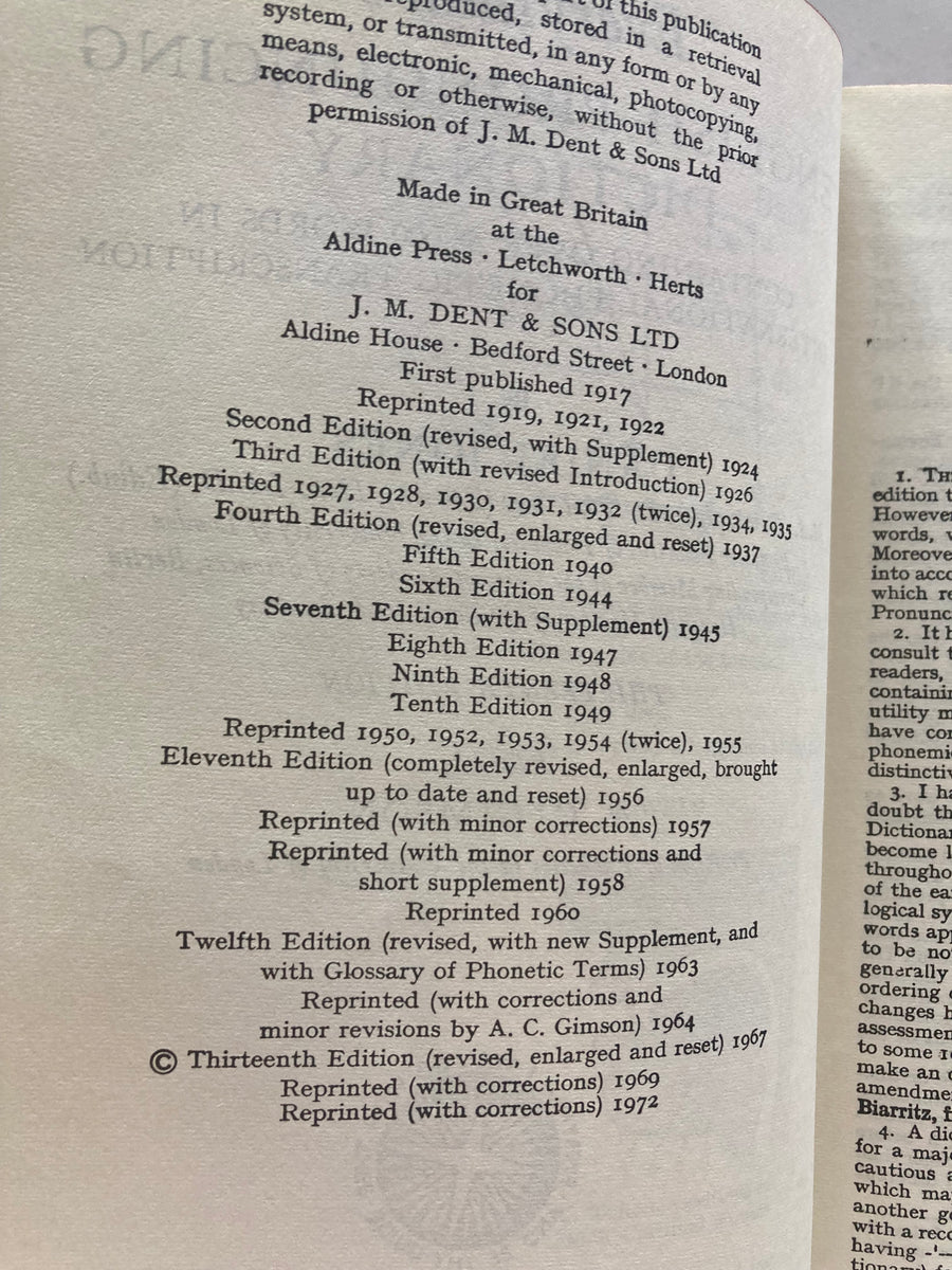 Everymans English pronouncing dictionary. Jones, Daniel Published by D ...