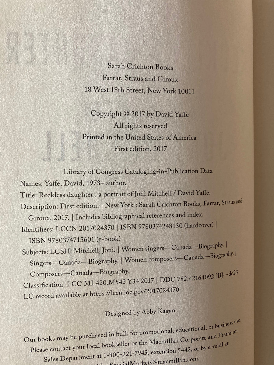 Reckless Daughter: A Portrait of Joni Mitchell – Golden Bowl Books. ABN ...