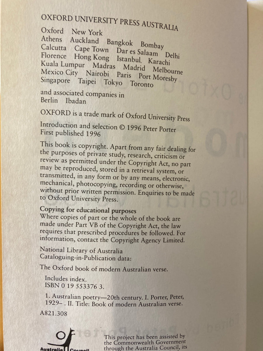 The Oxford Book of Modern Australian Verse Peter Porter – Golden Bowl ...